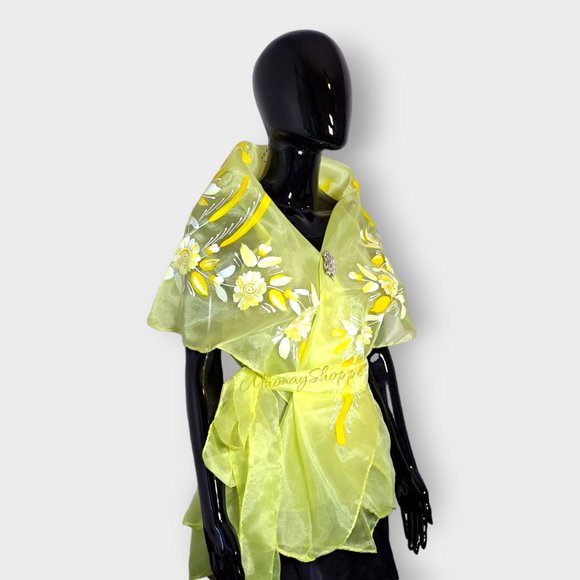 Handmade | Accessories | Yellowmodern Filipiniana Handpainted Wrap ...